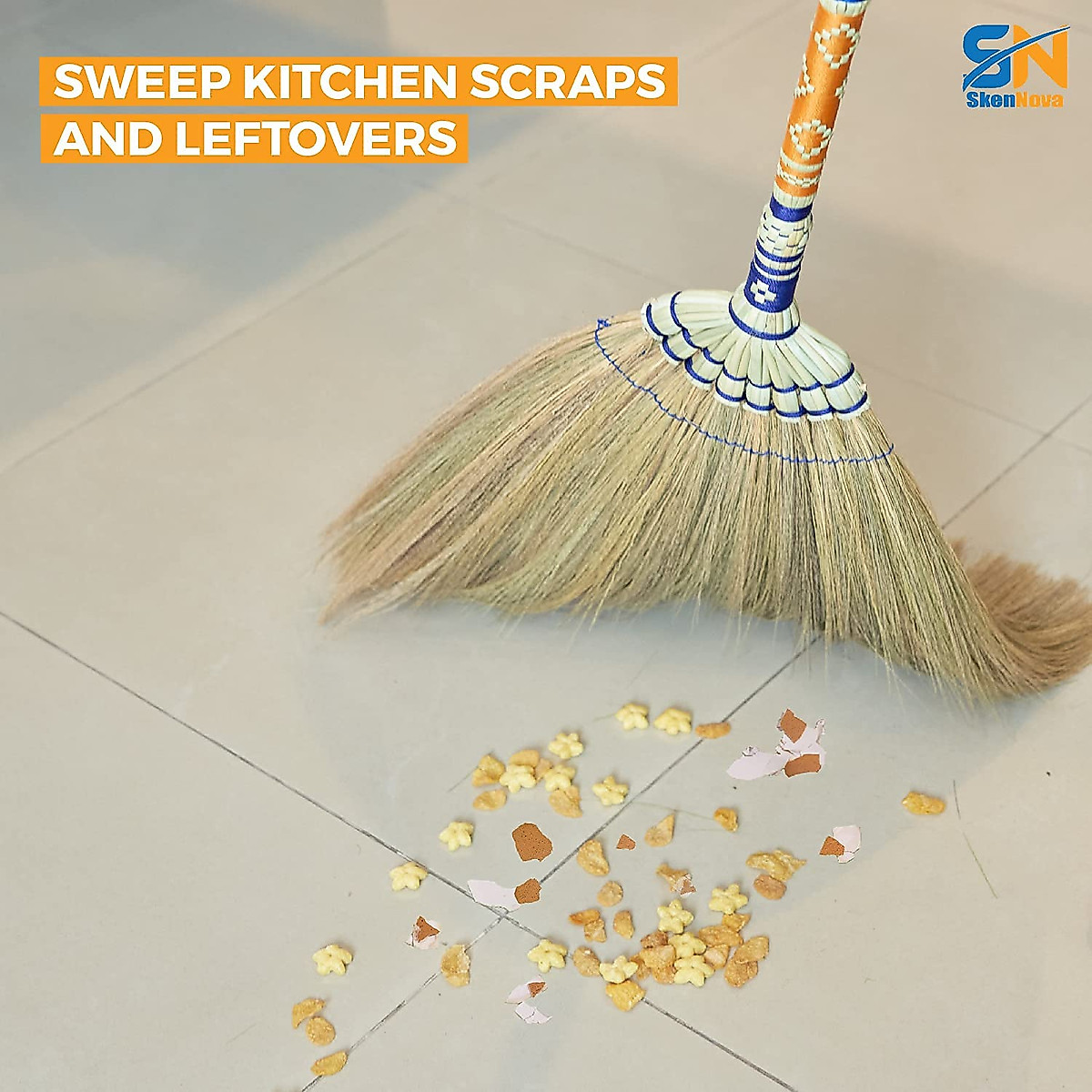 SN SKENNOVA Asian Broom for Cleaning Floor / Handheld Household Broom for Outdoor and Indoor : House Broom - Hardwood Sweeper with Brush Power and Circle Cleaning (Random)