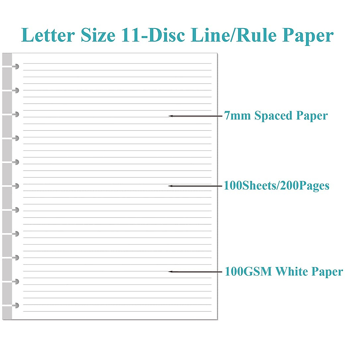 A4 TUL Discbound Lined Refill Paper, 11 Disc Hole Punched Ruled Filler Paper, 100Sheets / 200Pages Loose-Leaf Paper, 100gsm White Paper, 8.5'' x 11''