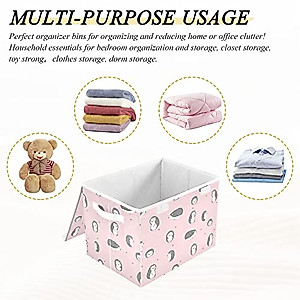 Ollabaky Cute Smiling Hedgehogs Pink Foldable Storage Bin with Lid Storage Box Large Cube Organizer Containers Baskets with Handles for Closet Organization, Shelves, Toys, Clothes