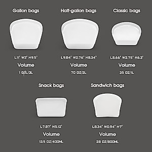 KVK Platinum Silicone Reusable Storage Bags - 5 Pack Food Meal Prep Container for Lunch, Travel, Makeup Bag - Oven Dishwasher Freezer Safe - Clear