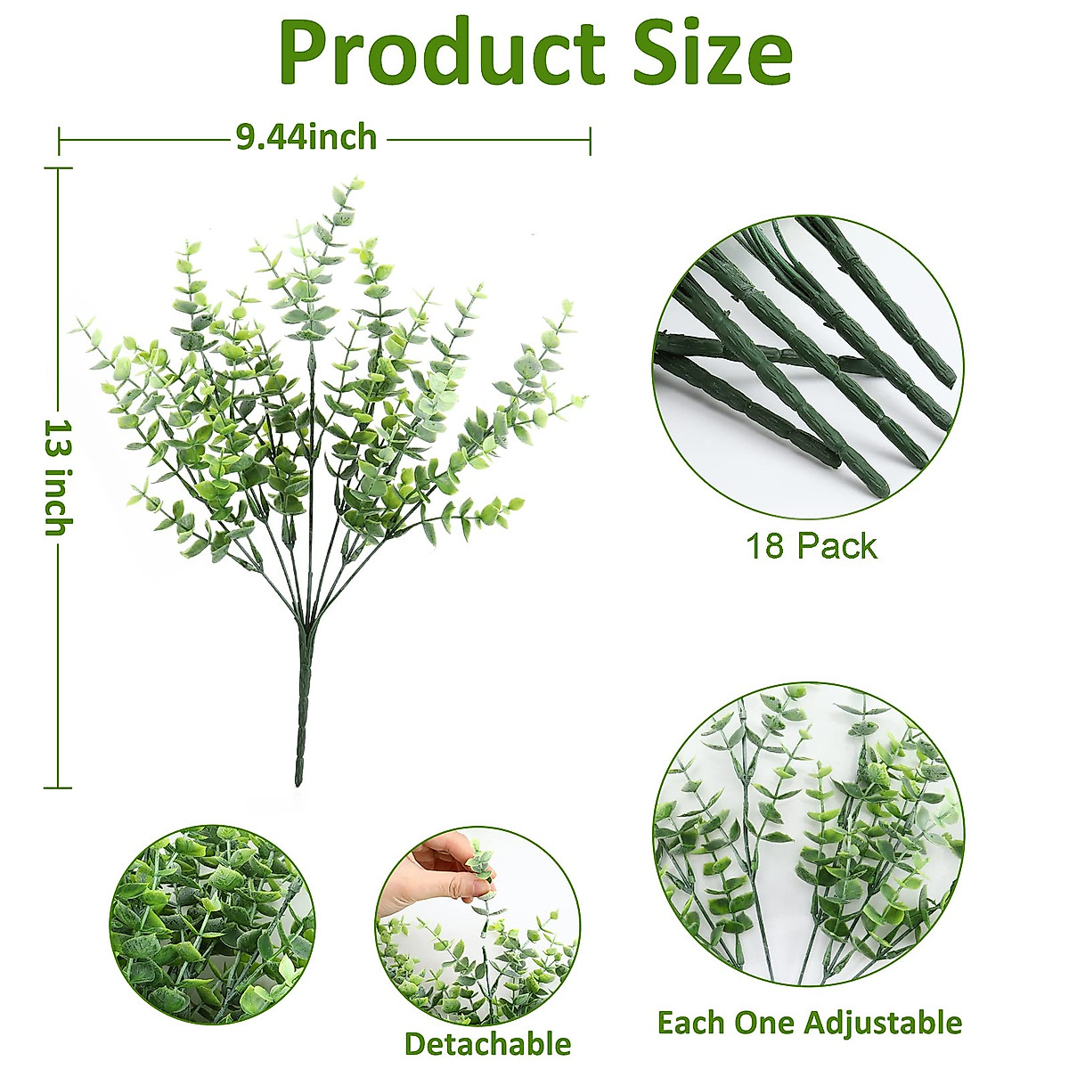 THE BLOOM TIMES 18 Pack Artificial Greenery Stems Fake Greenery Boxwood Picks Faux Plants Outdoor UV Resistant for Farmhouse Home Garden Patio Wedding Indoor Outside Decor in Bulk Wholesale