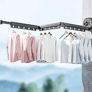 Peosaard Wall Mounted Drying Rack with Suction Cup, Collapsible Drying Rack, Retractable Laundry Clothes Drying Rack with 5 Hooks,3 Fold Aluminum Wall Airer for Balcony, Bathroom