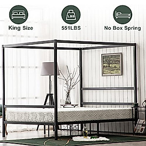 Bonnlo Black Canopy Bed Frame King with Headboard, Four Poster Bed Frame King, Metal