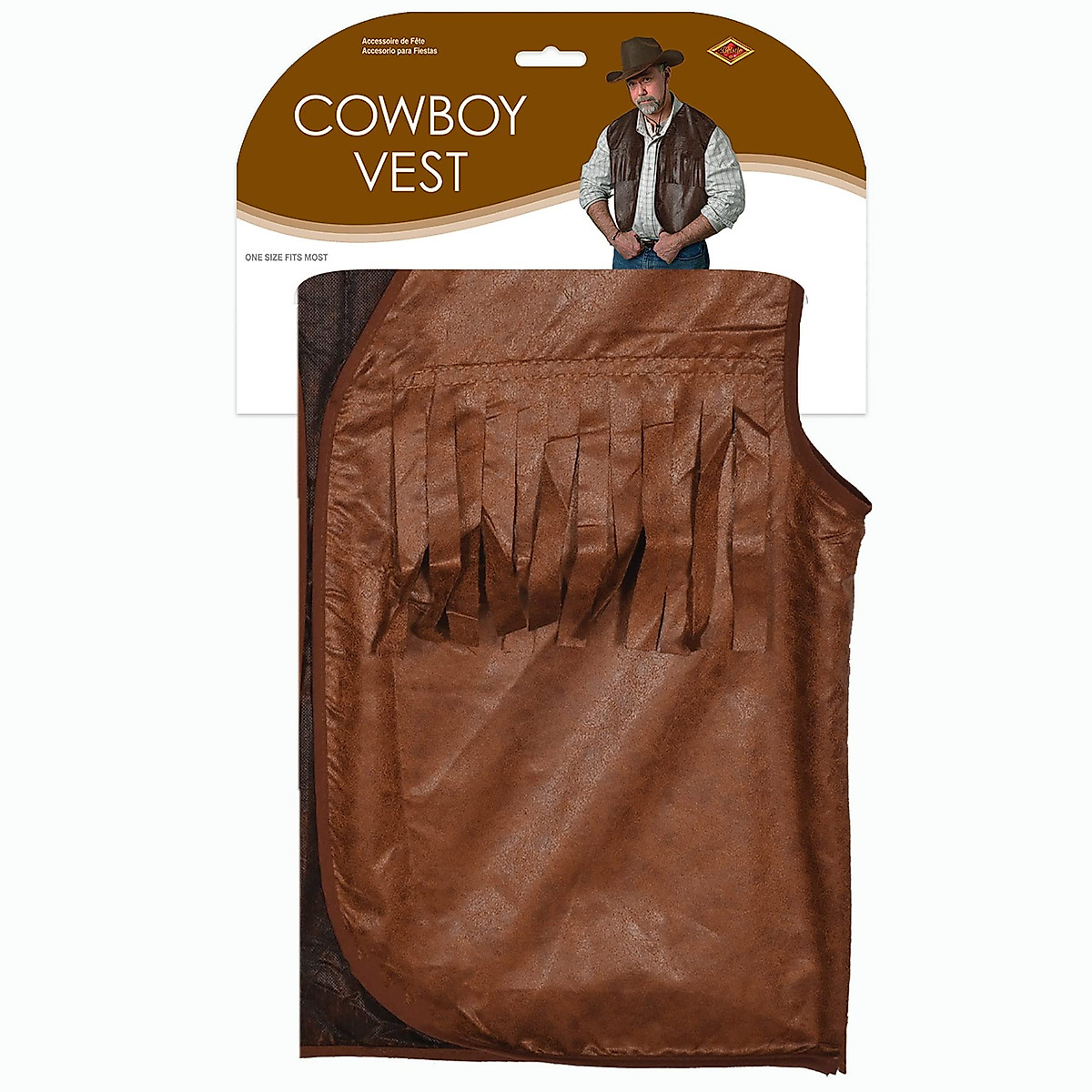 Beistle mens Western Beistle Faux Brown Leather Cowboy Vest w Fringe, Multicolored, One Size US