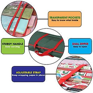 Primode Christmas Gift Wrap Organizer | Wrapping Paper Storage Container Box (37” x 14” x 4”) Constructed of Durable 600D Oxford Material (Black)