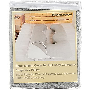 Lavish Home Full Body Pillow Cover- U-Shaped 100% Cotton Jersey Replacement Pillowcase, Removeable with Zipper for Pregnancy/Body Pillows (Gray)