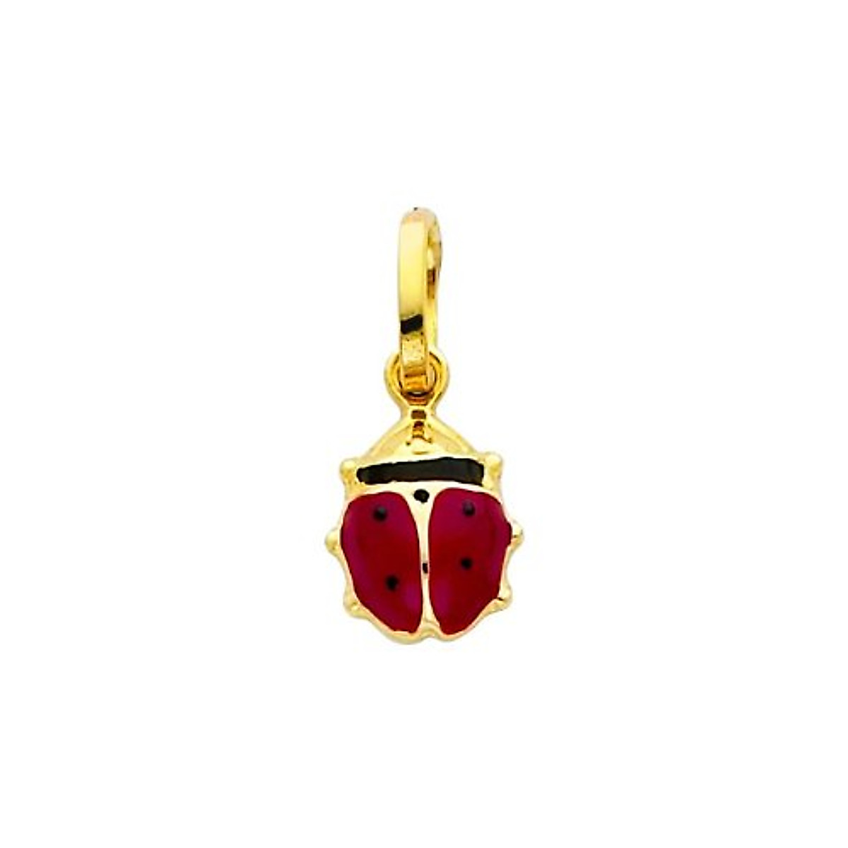 The World Jewelry Center 14k REAL Yellow Gold Lady Bug Enamel Pendant with 1.2mm Singapore Chain Necklace - 22"