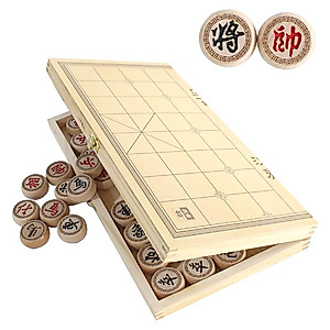 Luoyer 14 Inch Wooden Foldable Chinese Chess Xiangqi Travel Game Set with Wooden Chess Pieces Traditional Tabletop Strategy and Skill Game for Teens Adults