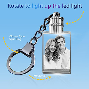 HAN'S LASER Personalized Keychains with LED Light, Mini Rectangle, Crystal Keychain with Your Own Photo, Great Memorial Gifts