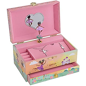 Jewelkeeper Ballerina Music Box & Little Girls Jewelry Set - 3 Ballerina gifts for Girls - Little Queen Design
