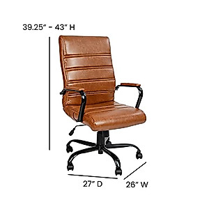 Flash Furniture Whitney High Back Desk Chair - Brown LeatherSoft Executive Swivel Office Chair with Black Frame - Swivel Arm Chair