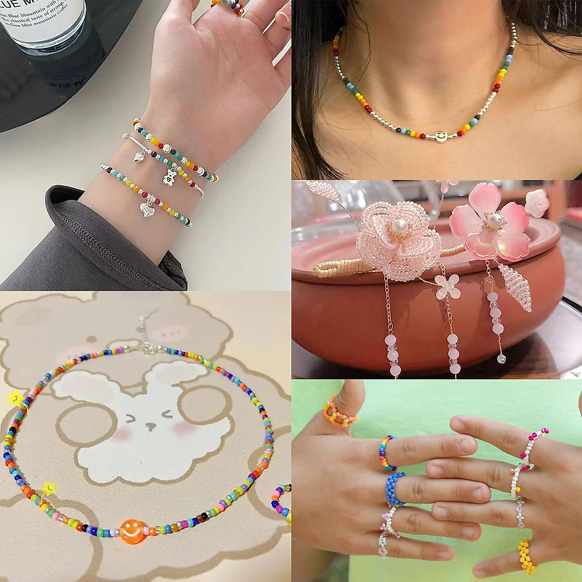 EuTengHao 57600pcs 2mm Glass Seed Beads Small Craft Beads for DIY Bracelet Necklaces Crafting Jewelry Making Supplies with Beading Needles Elastic Strings (144 Colors, 400Pcs Per Color)