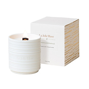 LA JOLIE MUSE Sandalwood & Patchouli Candle, Wood Wicked Candles, Candles for Home Scented, Natural Soy Candles, Clean Burn Candle, 50 Hours