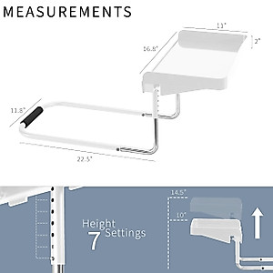 Height Adjustable Under Mattress 17 inch Bedside Shelf, Works with Lofts and Beds Without Frames, Heavy Duty Storage Tray, Fits Laptops, Books, and Drinks, Nightstand Alternative, White