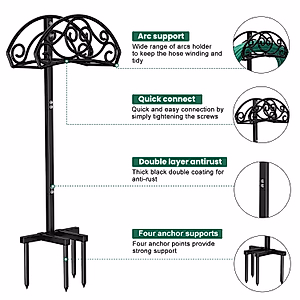 Sunvigor Garden Hose Holder Freestanding Water Hose Holder with 4 Spikes, Heavy Duty Hose Holder Detachable Metal Garden Hose Storage Stand Rack for Outside