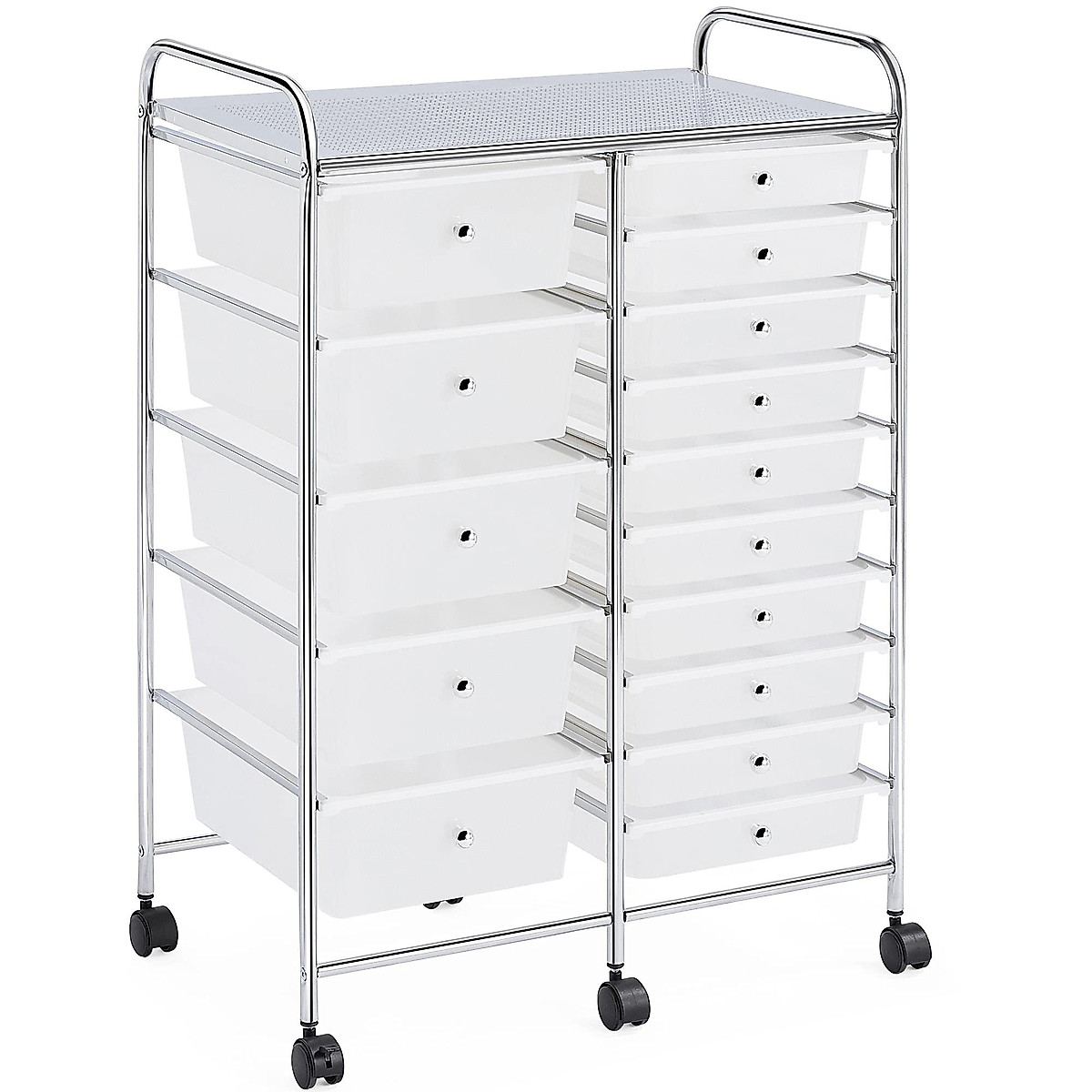Yaheetech 15 Drawers Rolling Storage Cart Multipurpose Mobile Rolling Utility Storage Organizer Cart Tools Scrapbook Paper Organizer on Wheels, White