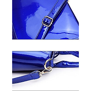 Yan Show Women's New Zipper Bag 3PCS Handbags Patent Leather Fashion Shoulder Bag Large Capacity Handbag, Blue