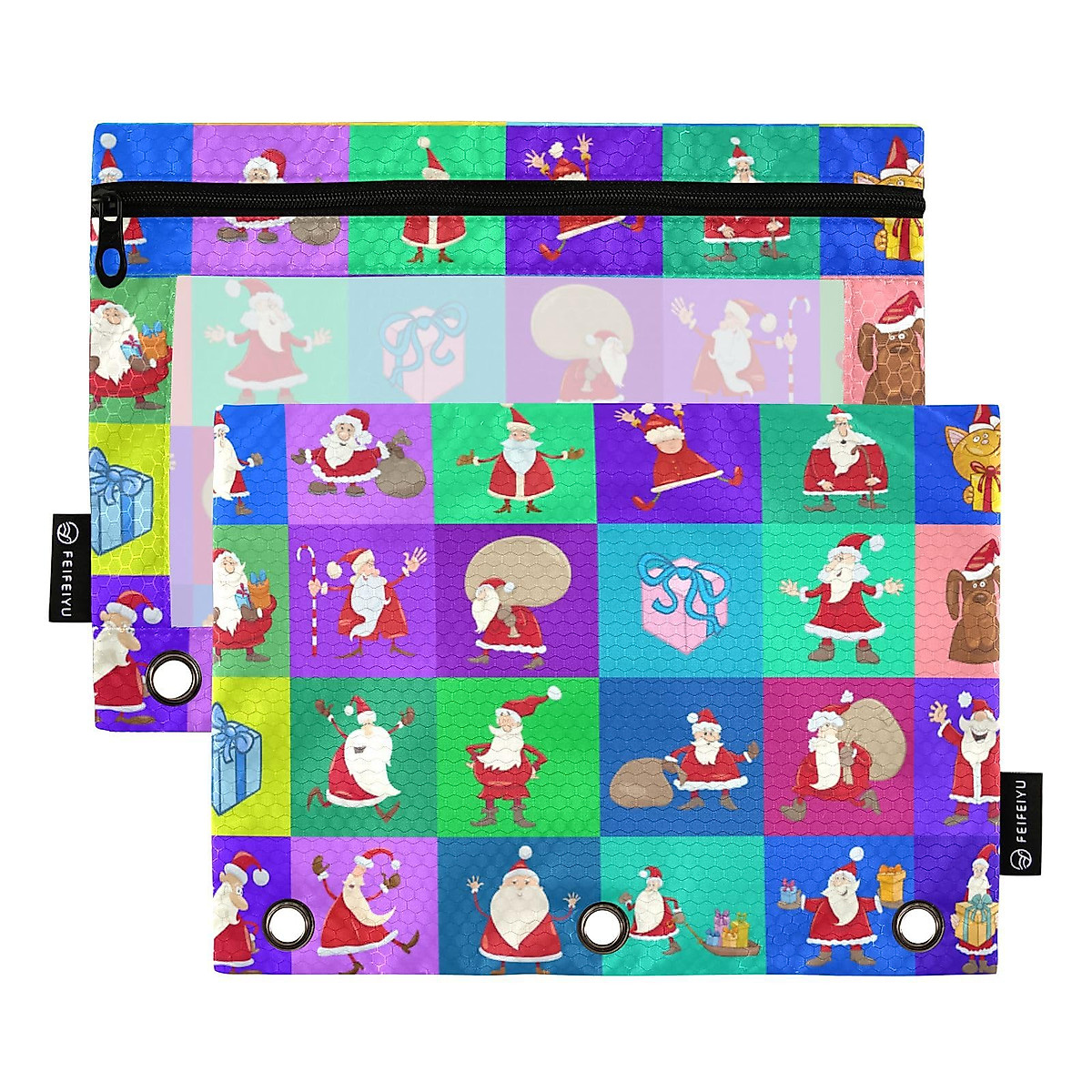 FRODOTGV Santa Claus Collage Christmas Pencil Pouches for 3 Rings Binder Zipper Pencil Pouches Clear Three Hole Pencil Pouches 2 Pack Pen Case