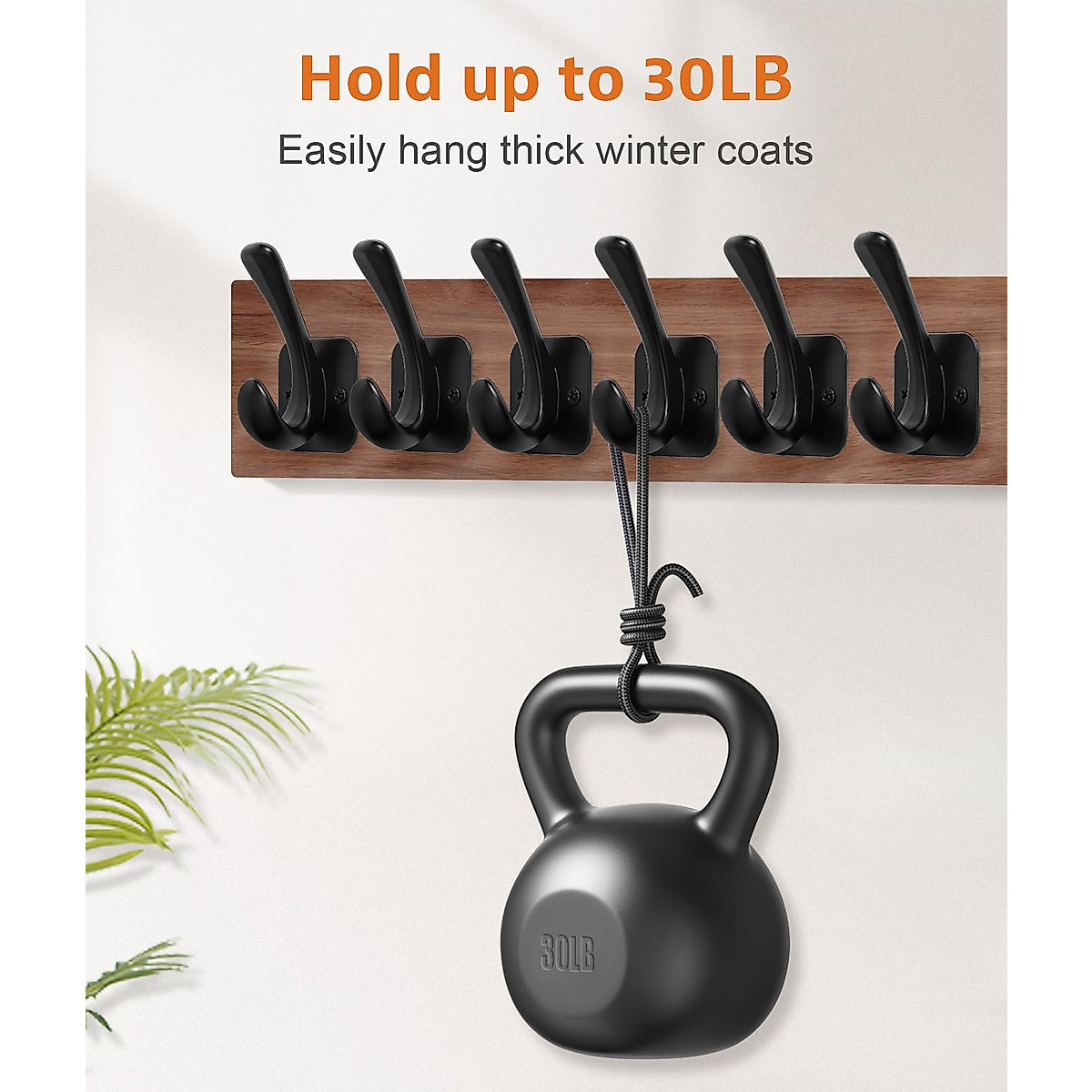 Optish 6 Pack Black Coat Hooks Wall Mount, Heavy Duty Wall Hooks for Hanging, Backpack Hooks for Wall, Metal Towel Hooks for Hanging Hat, Purse, Robe