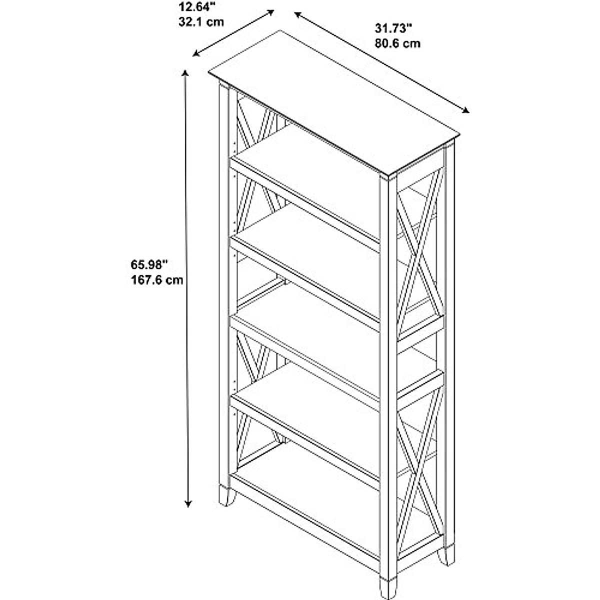 Bush Furniture Key West Tall 5 Shelf Bookcase, Washed Gray