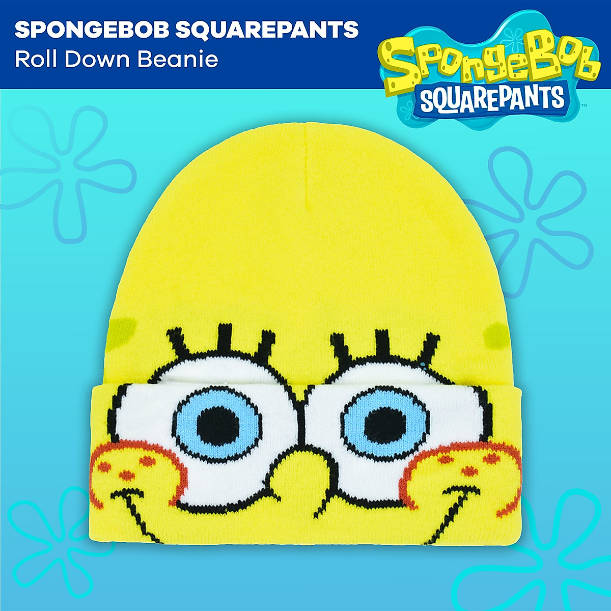 Spongebob Squarepants Roll Down Cuff Beanie Hat, Yellow, One Size