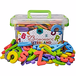 Magnetic Foam Letters and Numbers Premium Quality ABC, 123 Foam Alphabet Magnets | Educational Toy for Preschool Learning, Spelling, Counting in Canister