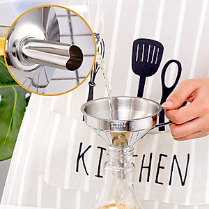 Stainless Steel Wide Mouth Funnels with Detachable Strainer, 5-inch Funnel for Filling Small Bottles and Jars, Cooking Oil and Transmission Liquid and Powder, Food Grade Metal Kitchen Funnels Silver