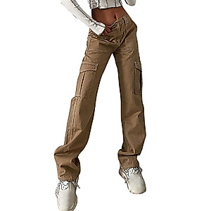 JMMSlmax Y2k Baggy Women Vintage Cargo Trousers Wide Leg Straight Pants 90s Goth Sexy Low Rised Jogger Sweatpants Streetwear