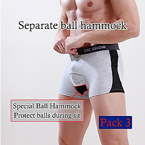 CIC SHOW Boxer Briefs For Long Time Sit, Pack 3, Mens Underwear With Ball Hammock, Mens Underwear With Pouch For Balls. XXL