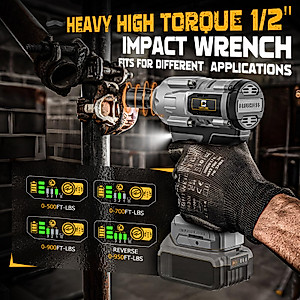 Cordless Impact Wrench 1/2 inch for Dewalt Battery 900FT-LBS with 6 Sockets and Durable Toolbox Brushless Impact Gun Includes LED Work Light - High Torque Impact Driver, No Battery