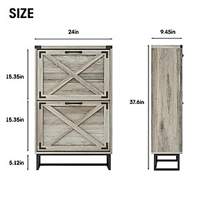 Maupvit 24" W Farmhouse Shoe Cabinet Storage for Entryway, Freestanding Organizer with 2 Flip Drawers, Narrow Shoe Rack Cabinet with Metal Corner Decoration, Washed Gray