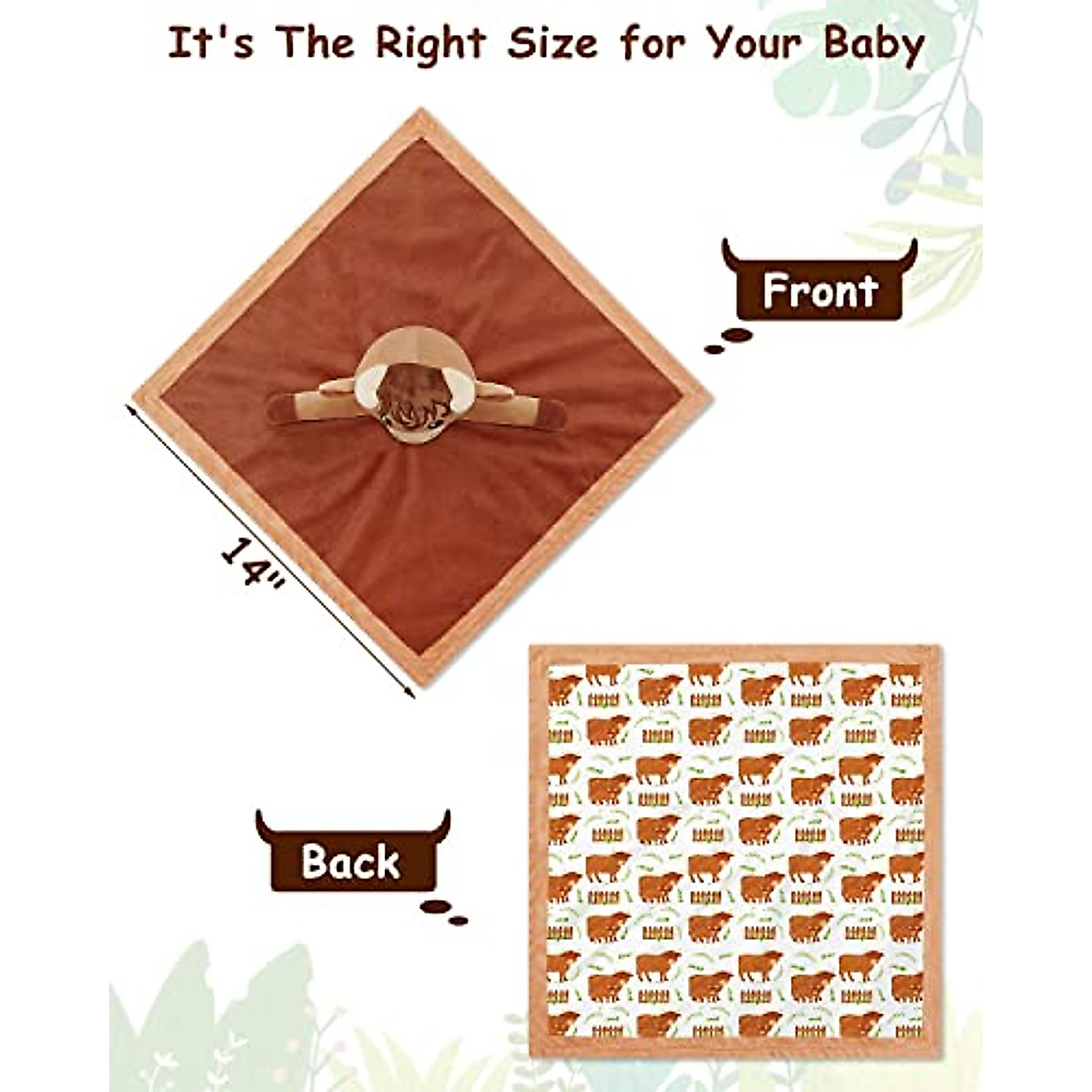 Brown Highland Cow Lovey Baby Boy Blanket Animal Security Blanket Neutral Baby Snuggly Scotland Herd Animal Face Soft Bedding Plush Kids Grandchild's Lovey Nursery Décor Gift Ideas for Son