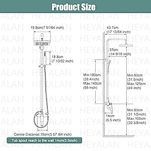 Heyalan Matte Black Rain Shower System Set,Exposed Shower System 3 Functions Bathroom Shower Faucet 8 Inch Swivel Rainfall Shower Head Handheld Complete Set Tub Spout Wall Mount