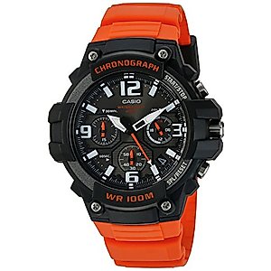 Casio Men's 'Heavy Duty Chronograph' Quartz Stainless Steel and Resin Casual Watch, Color:Orange (Model: MCW100H-4AV)
