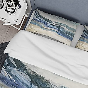 DesignQ Coast Blue Sea Waves Watercolour Nautical & Coastal Duvet Cover Set, Blue Duvet Cover Set King, Abstract Bedding Set of 3 Pieces, All Season Nautical & Coastal Bedding Sets King