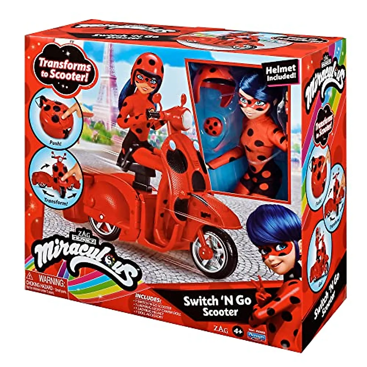 Miraculous Switch N Go Scooter with Exclusive 10.5” Ladybug Lucky Charms Fashion Doll and Accessories