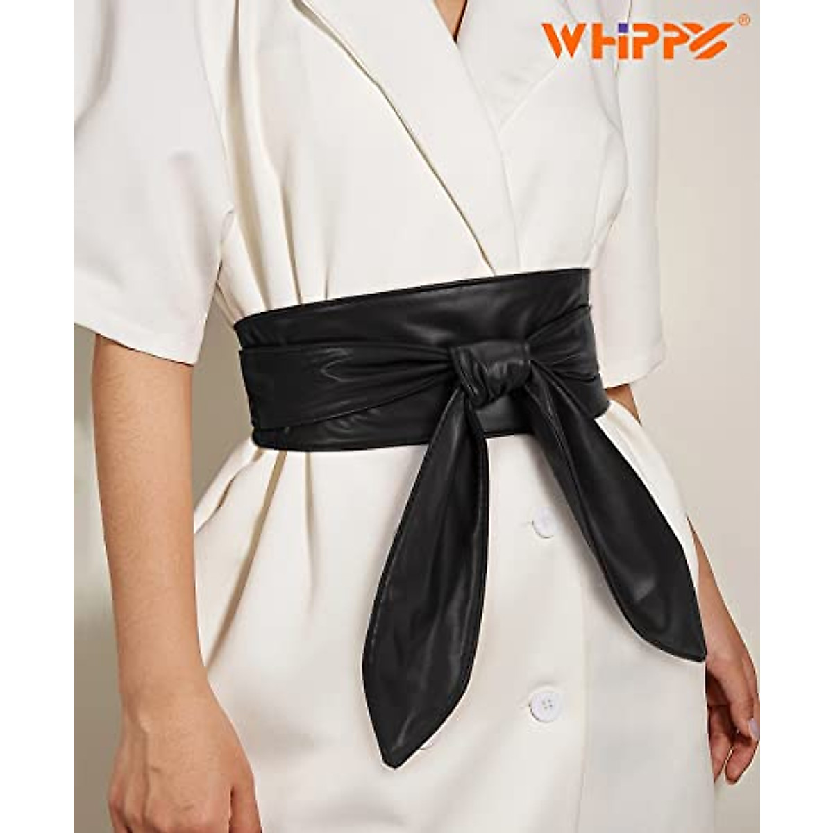 WHIPPY Women Obi Belt Fashion Wrap Around Wide Waistband Knotted Cinch Belt for Dress, Black, XL