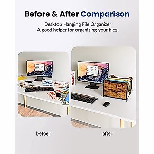 Oterri Hanging file box,Large Hanging File Organizer, Rustic Wood & Metal File Storage Organizer, Letter Size Hanging File Holder, Brown Filing Crate for Office&School (No Folders)