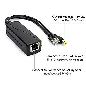 ANVISION 2-Pack Active 48V to 12V PoE Splitter Adapter, IEEE 802.3af Compliant 10/100Mbps, DC 12V Output, for IP Camera AP Voip Phone and More