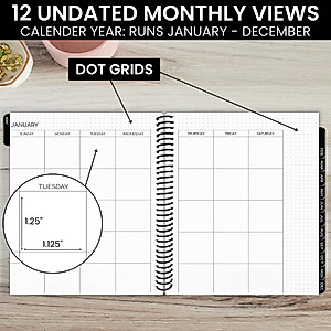bloom daily planners Undated Dot Journaling Calendar Planner - Essential Weekly/Monthly Grid Style Agenda Book (7" x 9") - V2