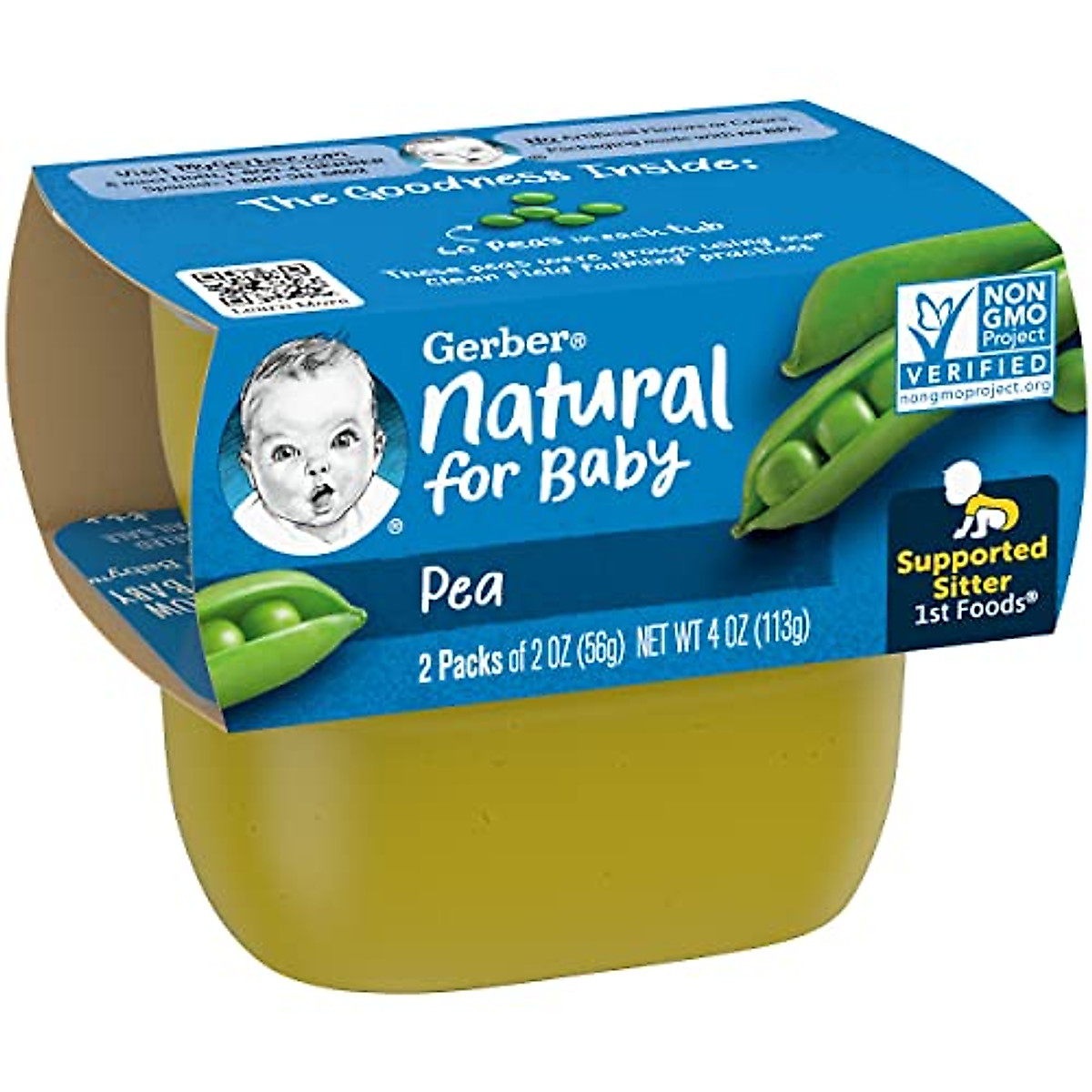 Gerber Natural for Baby 1st Foods Baby Food Tubs, Pea, Non-GMO Pureed Baby Food for Supported Sitters, Made with Natural Vegetables, 2 - 2 OZ Tubs/Pack (Pack of 4)