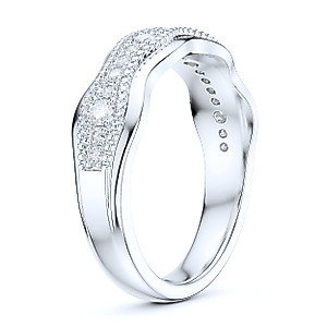 PRSTANI Sterling Silver Fancy Wave Shape Milgrain Simulated Round Brilliant Diamond Full Eternity Ring Wedding Band (12)