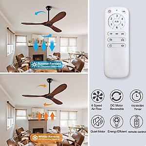 XBIBI 52/inch Ceiling Fans with Light, Wood Remote Control, 3 Blades and Down Rod, 6 Speed Reversible DC Motor, Indoor Outdoor Fan for Patio Living Room Bedroom Office 52DY-1620BK