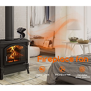 HAWCAFU Wood Stove Fan Heat Powered Fireplace Fan 3 Blades Stove Fan for Log Burner/Wood burning Stove/Fireplace