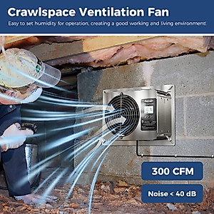 ALORAIR 300 CFM Crawlspace Ventilator Fan with Humidistat, Stainless Steel Exhaust Vent Fans with Digital Display, Timing Cycle, Freeze Protection Thermostat, for Basement, Garage, Attic, Grow Tent