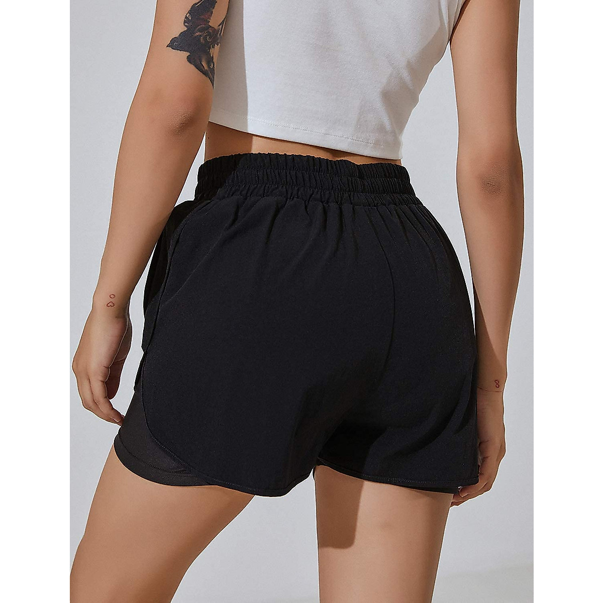 BMJL Women's Running Shorts Elastic Waistband High Waisted Short Pocket Sporty Workout Short Gym Athletic Shorts Pant (M, Black)