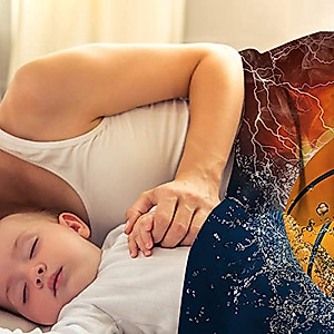 Ultra Soft Flannel Fleece Bed Blanket Basketball on Fire and Water Flame Splashing Lightning Throw Blanket All Season Warm Fuzzy Light Weight Cozy Plush Blankets for Living Room/Bedroom 40 x 50 inches