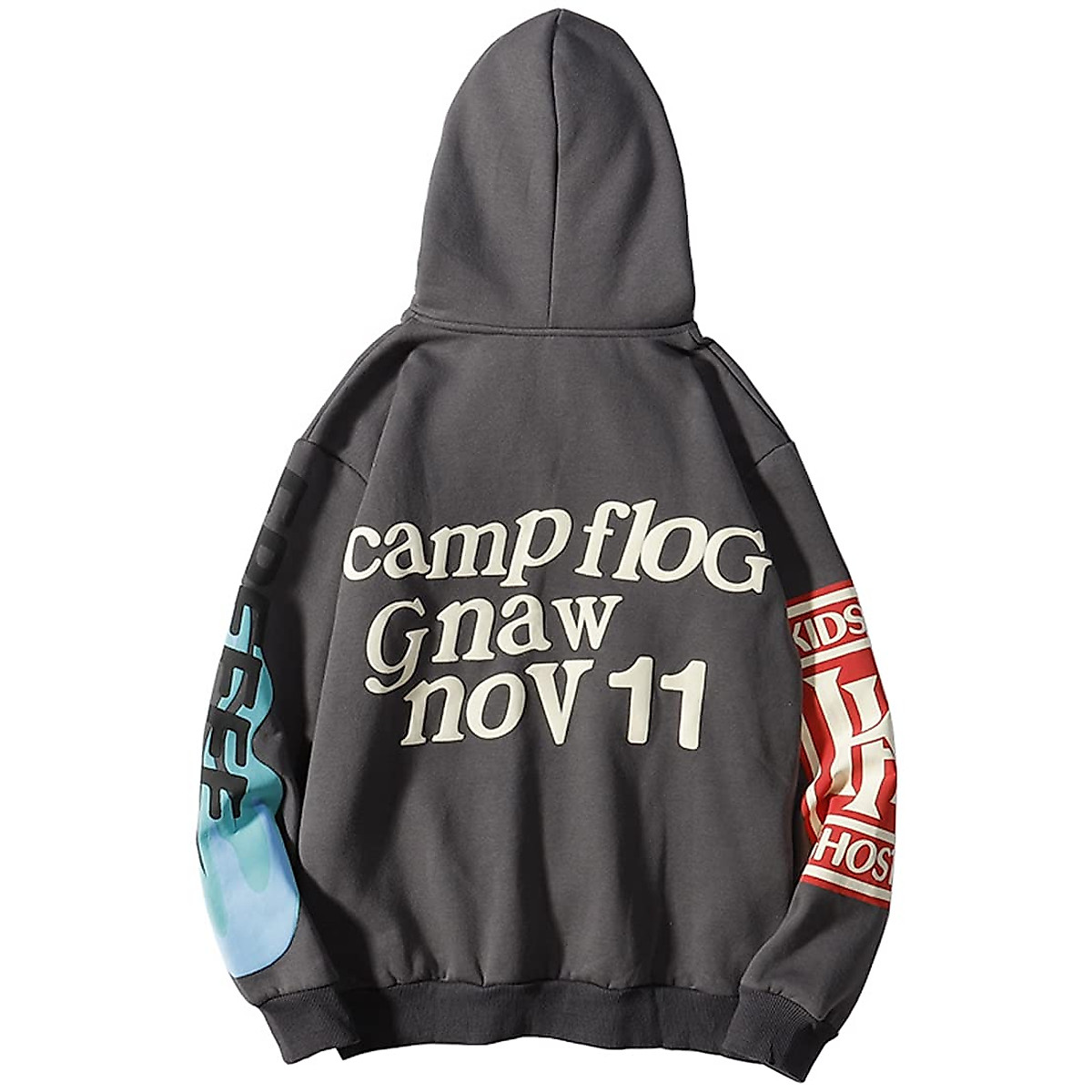 WINKEEY Unisex Lucky Me Ghosts Sweatshirt Rapper Long Sleeve Hip Pop Hooded Hoodie for Women (XXL,1Grey)