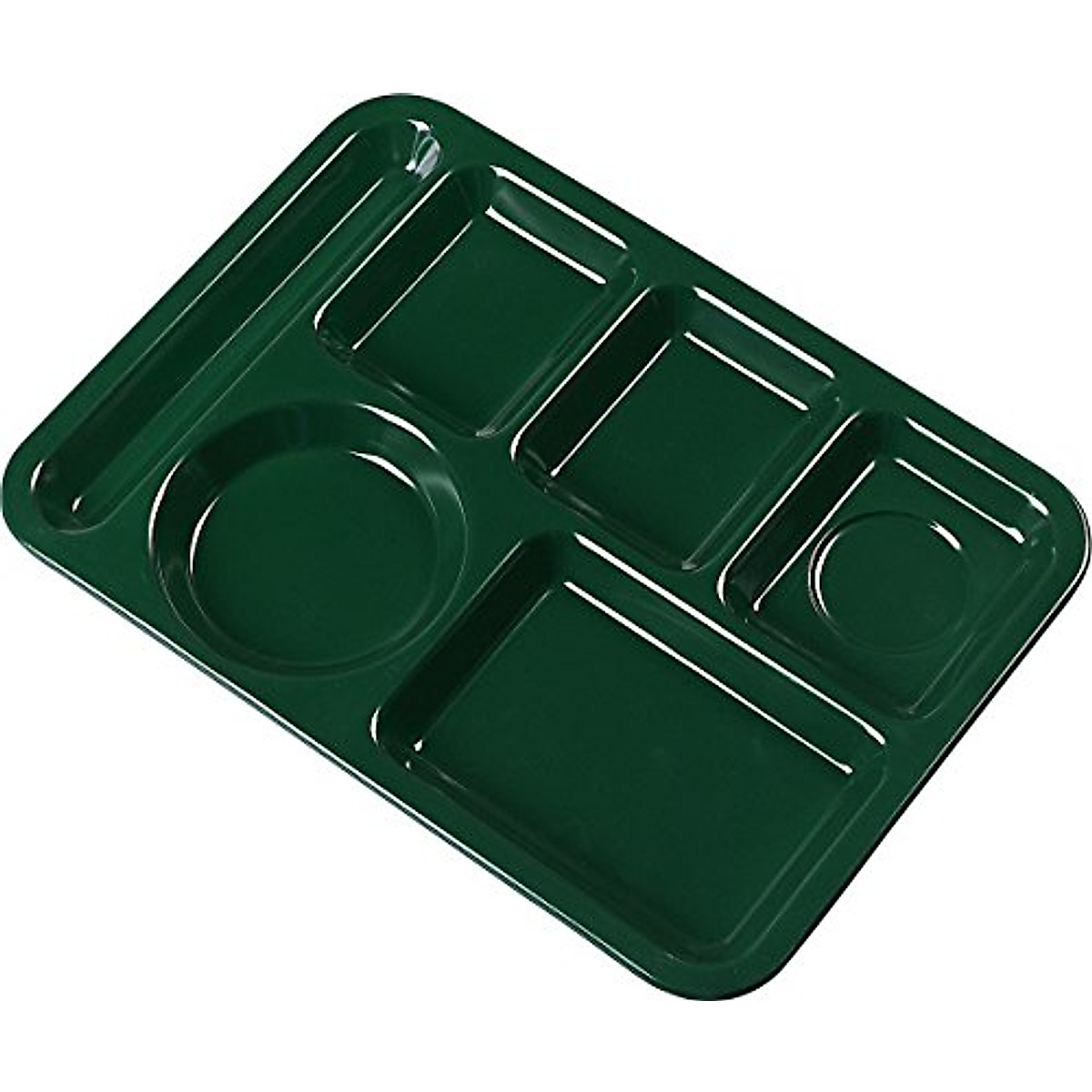 Carlisle FoodService Products Left-Hand Heavyweight 6-Compartment Melamine Tray 10" x 14" - Forest Green