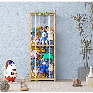 Eniffbaa Stuffed Animal Zoo Stuffed Animal Storage Wood Soft Toy Shelf Nursery Room Organizer Zoo Cage for Stuffed Animals with Zoo Pattern Gift for Nursery PlayRoom Bedroom KidRoom Chirstmas Gift